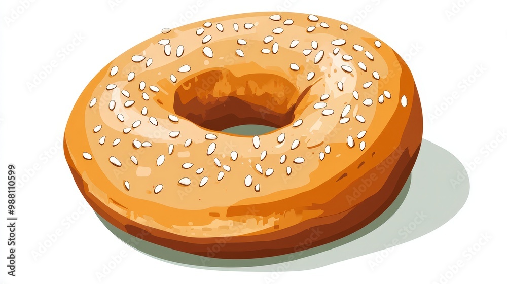 Minimalistic 2D Flat Design of Sesame Seed Bagel on Transparent ...