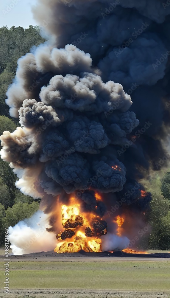 big ground explosion closeup isolated destruction demolition dust blow ...