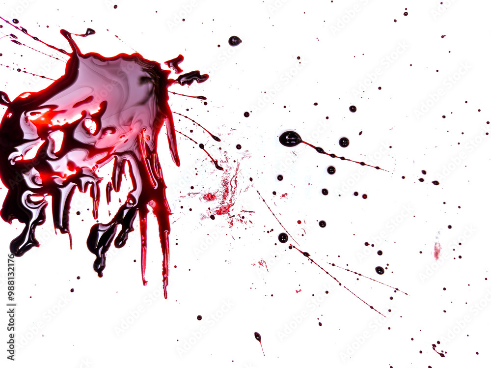 red blood drops on the floor, blood isolated white background, concept ...