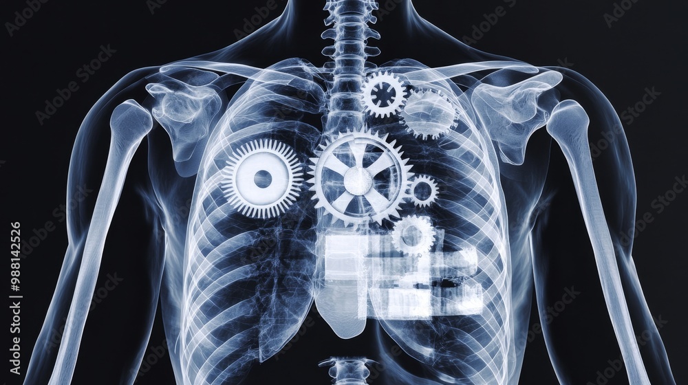 An x-ray image of a human chest, where the heart is depicted as a ...
