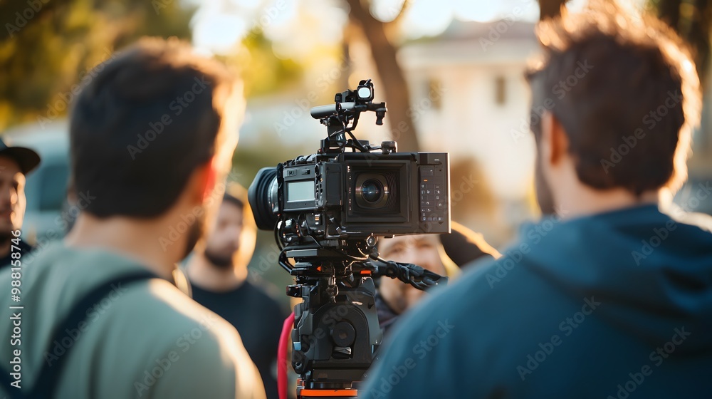 Cameraman filming a scene with his crew. Stock Photo | Adobe Stock