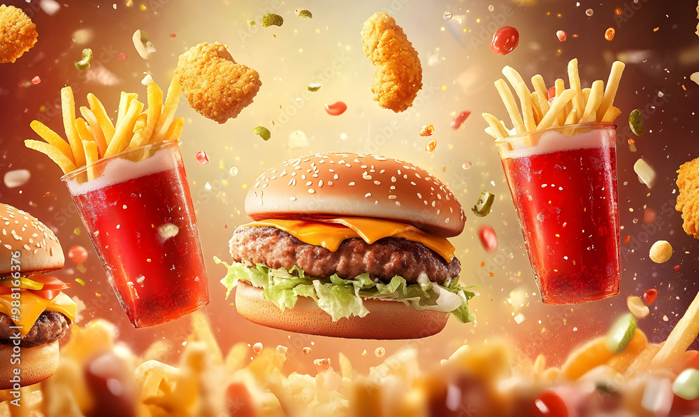 Fast food delivery menu background with various burgers Stock Photo ...