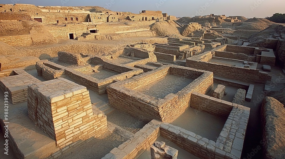 The archaeological site of Mohenjo-Daro in Pakistan, with its ancient urban planning and ...