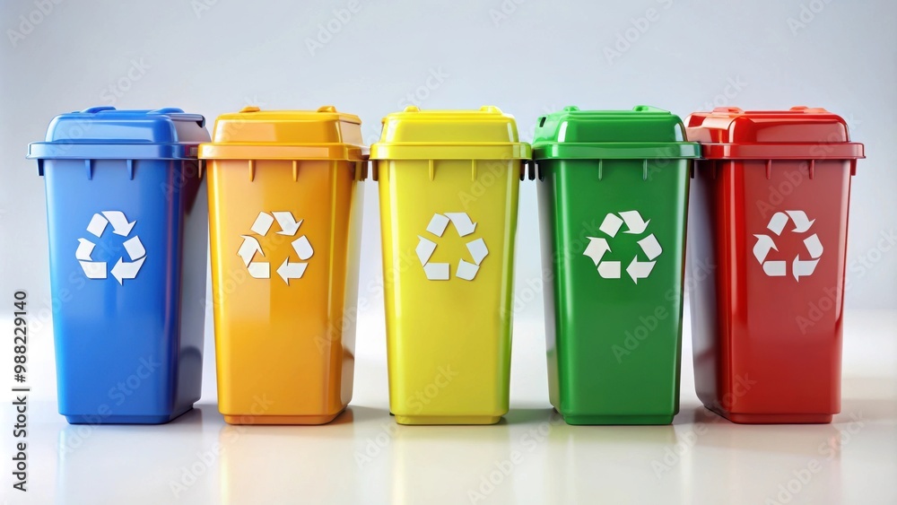 Multiple recycling bins for different types of waste, recycling, bins ...