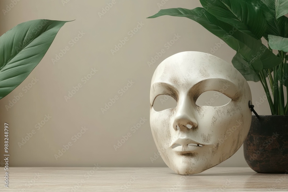 A mask resting on a table, half-open, symbolizing the unveiling of ...