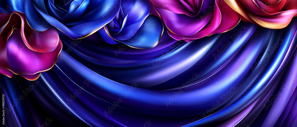 Vibrant fabric with deep blue and purple hues, featuring flowing lines ...