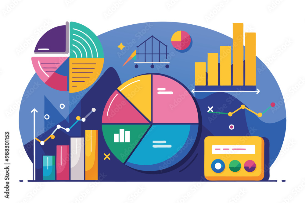 A colorful illustration showcases various data visualization methods ...