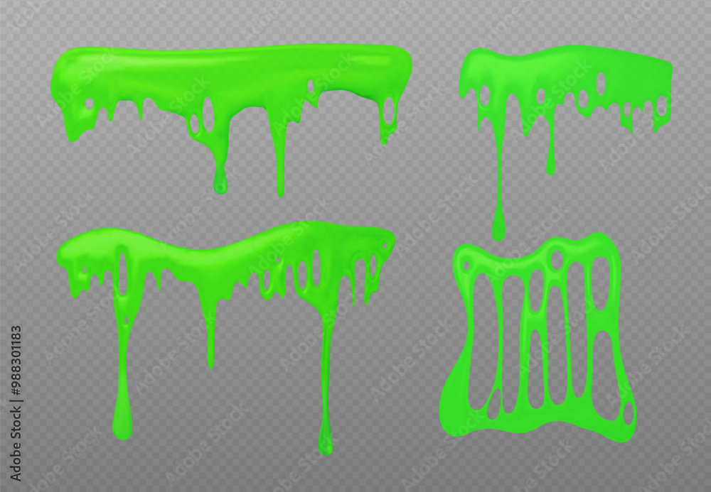 Green slime splatter set isolated on transparent background. Vector ...