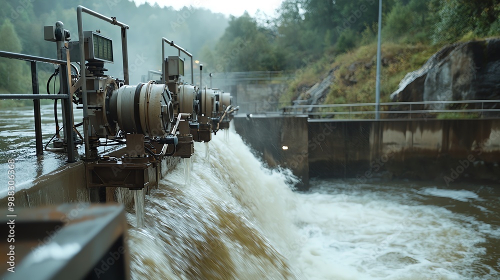 Hightech dam with automated water gates, smart hydropower management ...