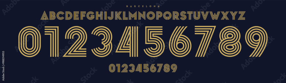 Art deco typography, bold geometric linear numbers and letters ...