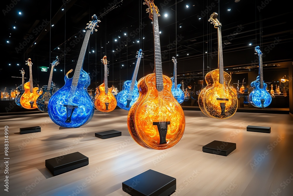 Fantasy music museum exhibit, featuring legendary instruments that have ...