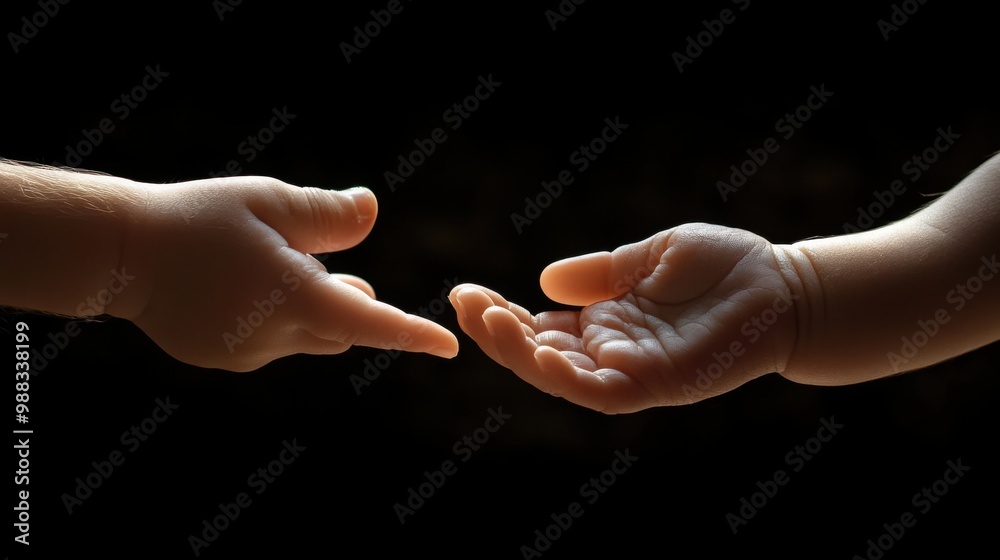 The image of a newborn baby with an outstretched hand represents new ...
