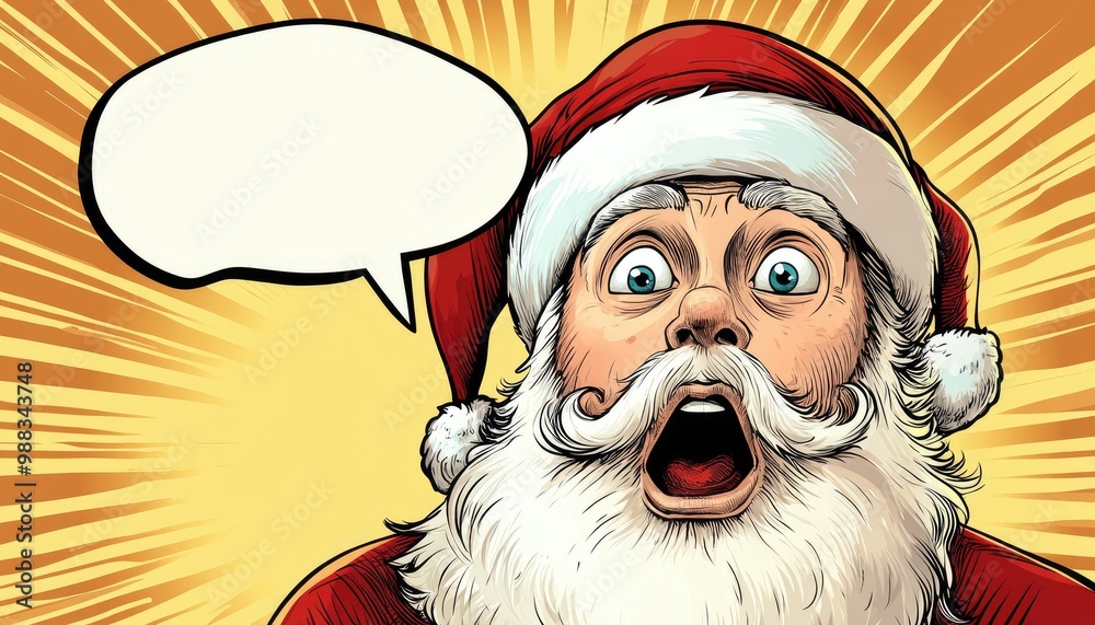 Cartoon illustration of a shocked Santa Claus featuring a speech bubble ...
