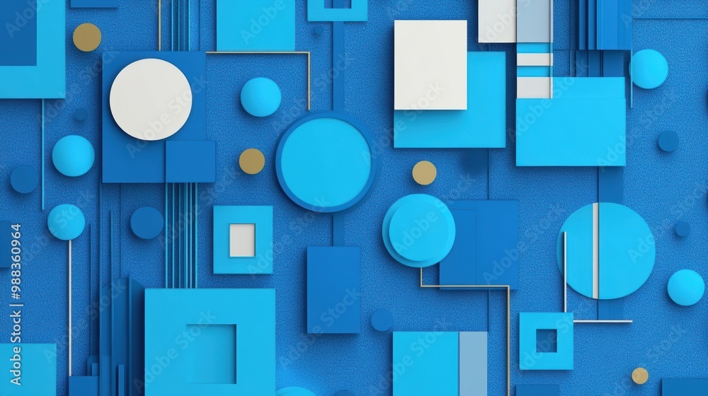 Layered blue geometric shapes create an engaging visual experience ...