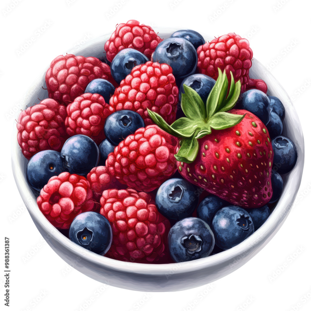 Bowl of mixed berries (strawberries, blueberries, and raspberries). png ...