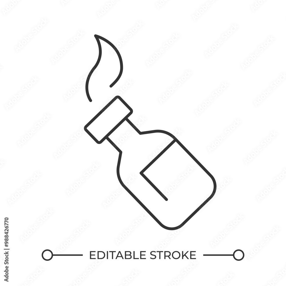 Molotov cocktail linear icon. Fire, flame and bottle. Arson danger ...