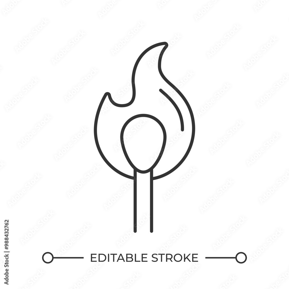 Matchstick with flame linear icon. Burning match. Combustion concept ...