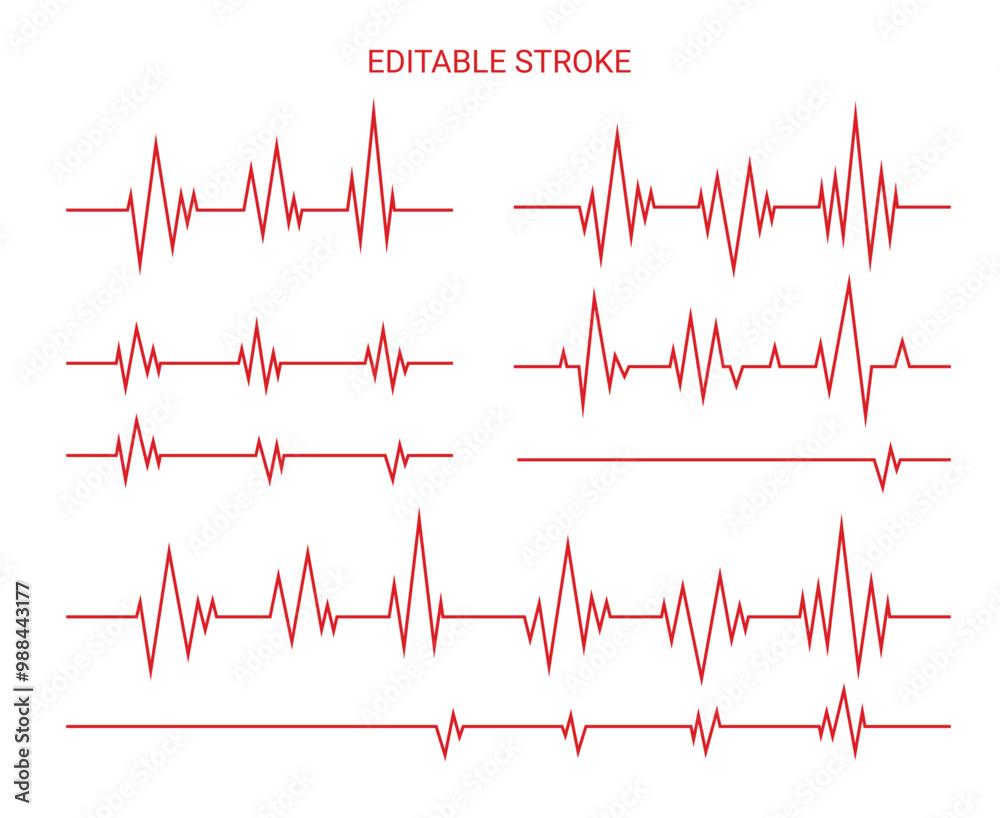 Heartbeat line. Pulse cardiogram Icons of heart beat. Ecg Electrocardiogram with healthy rhythm ...