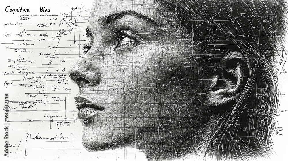 A detailed illustrative representation of cognitive bias featuring an ...