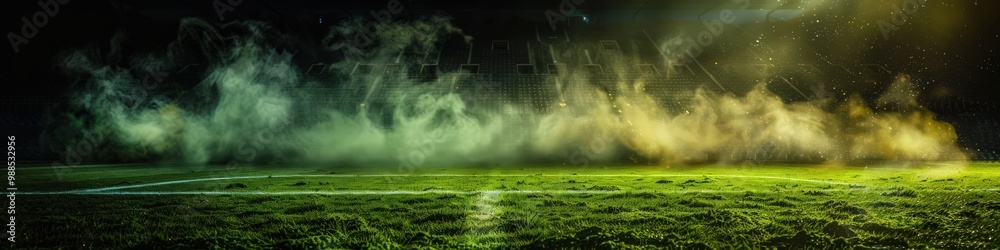 Smoky green field, dark ground, toxic fog, bad smell, misty stadium ...