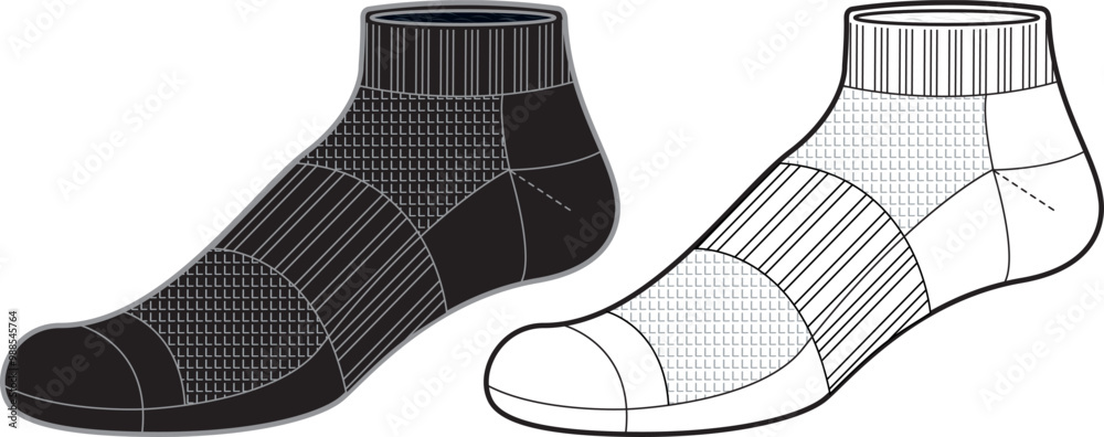 Ankle socks tech pack template flat sketch fashion illustration mock up ...