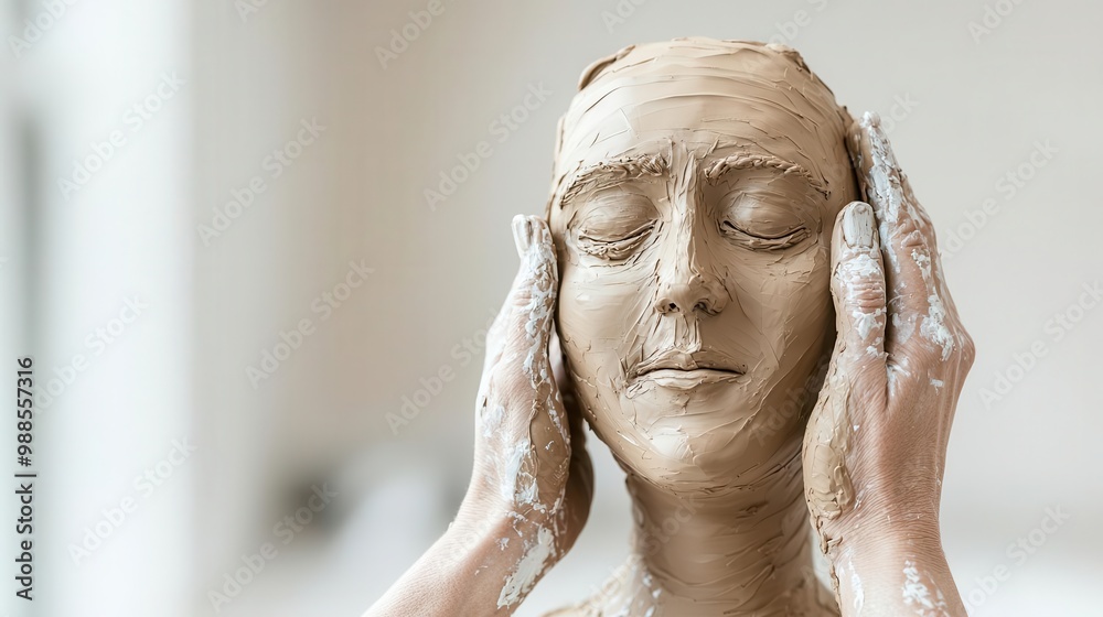 Client sculpting a self-portrait in clay during art therapy ...