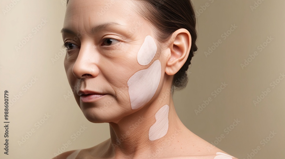 A side view of a patient with vitiligo, showcasing areas of depigmented ...
