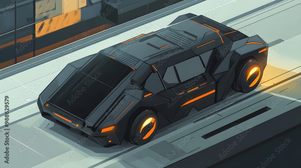 An isometric view of a futuristic vehicle design, with its planar ...