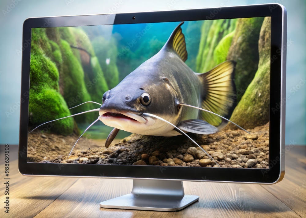 Screen focus blurs as the catfish glides effortlessly through the calm ...
