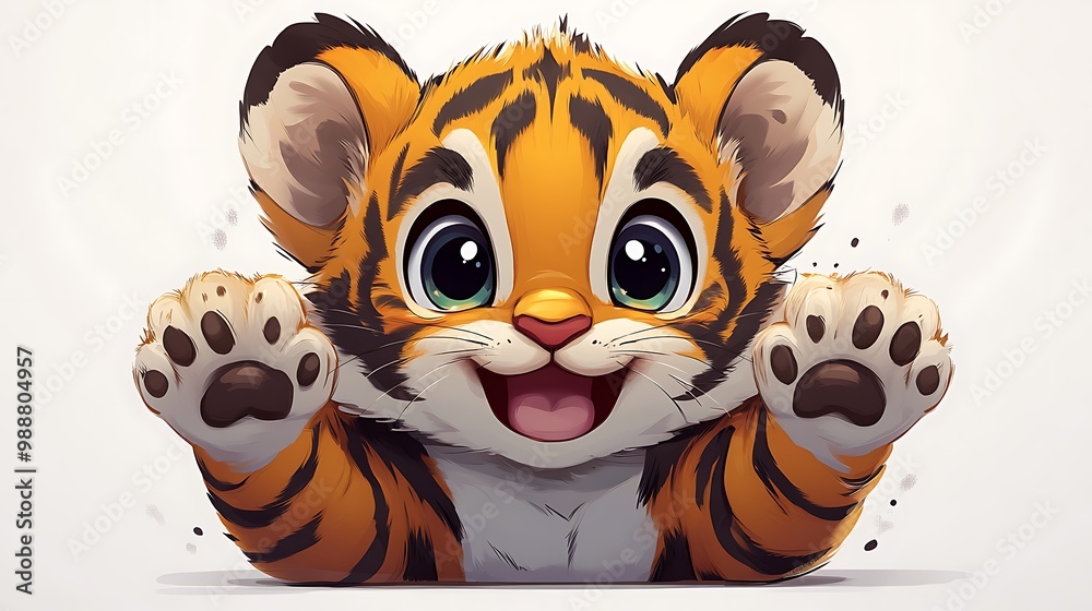 Adorable cartoon tiger cub with big eyes and a playful expression ...