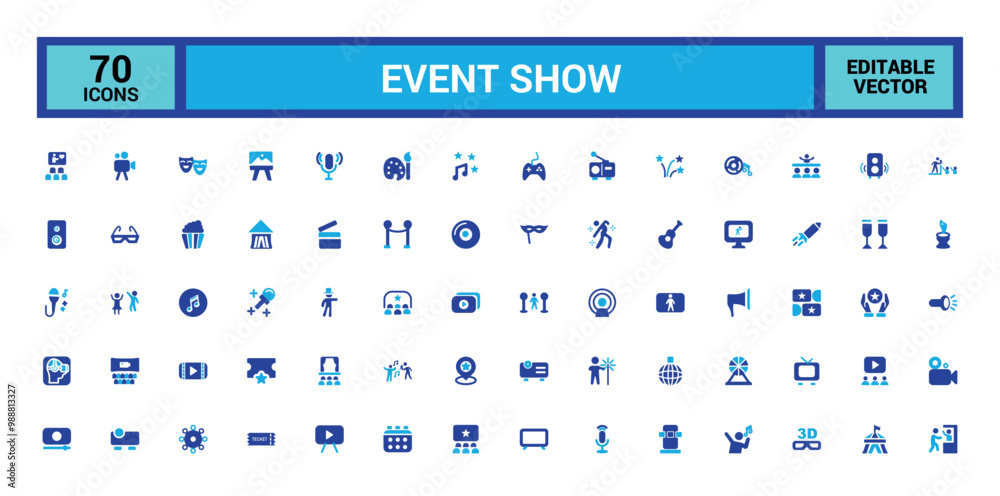 Event Show colorful icon set. Containing entertainment, ticket, stage ...