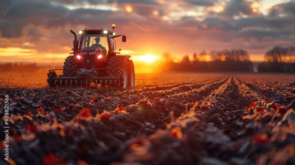 Tractor with a roller tillage on spring field. Soil rolling supports ...