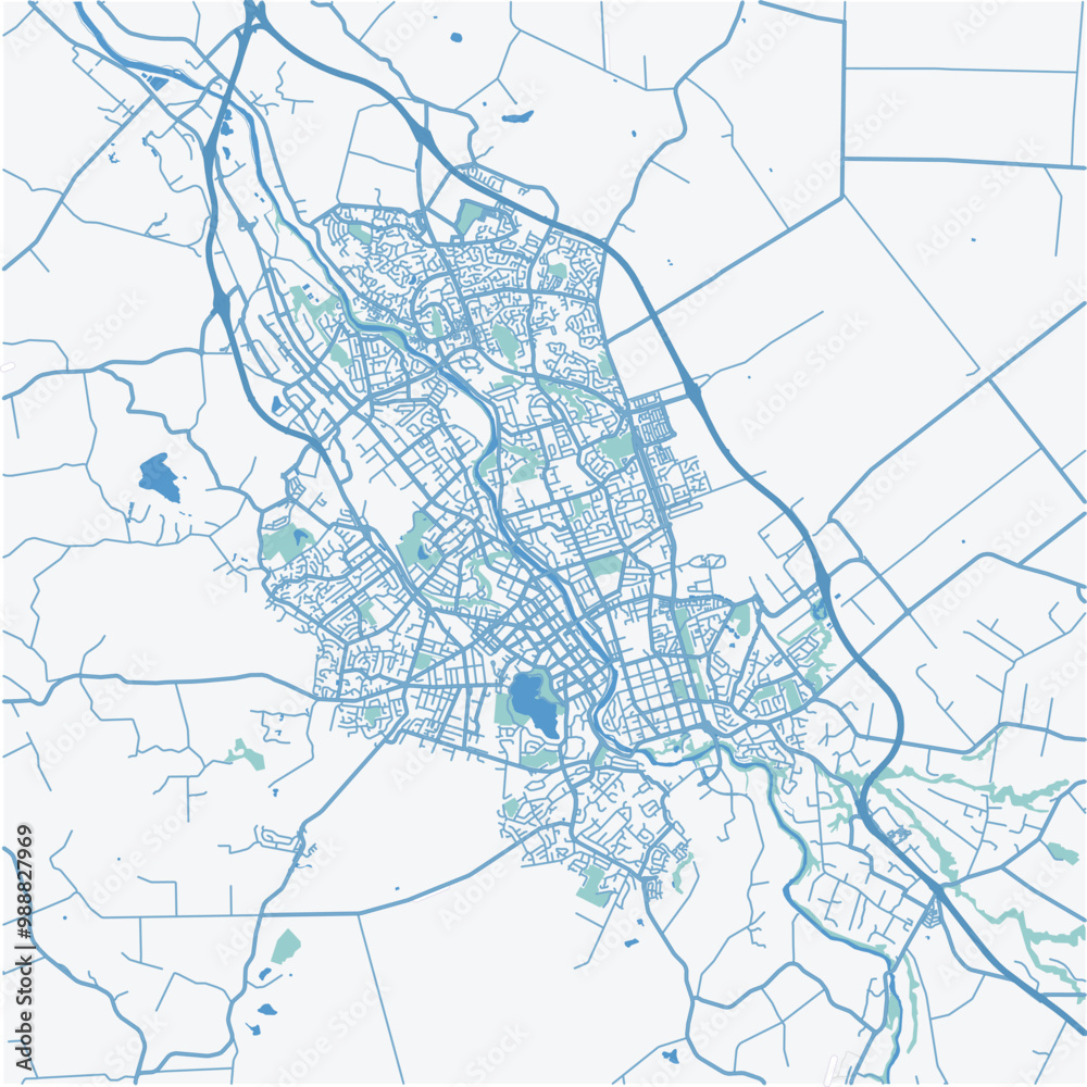 Map of Hamilton in New Zealand in a professional blue style. Contains ...