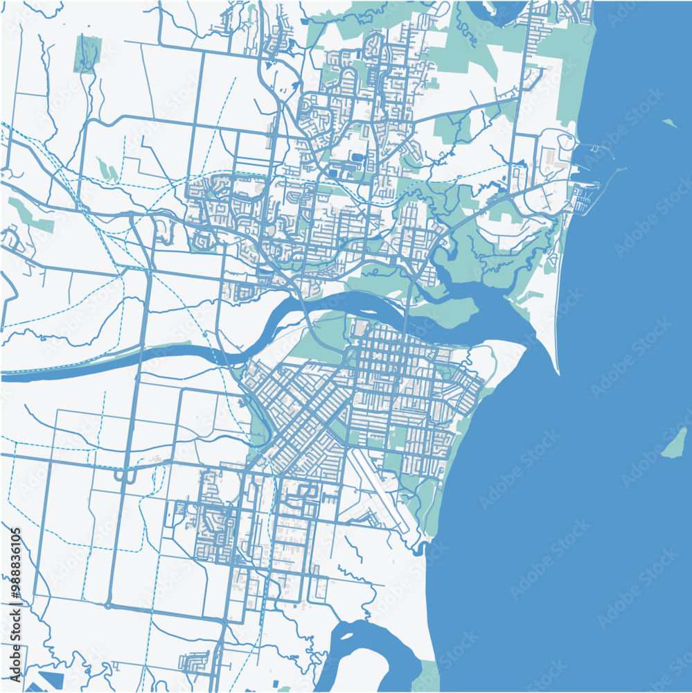 Map of Mackay in Australia in a professional blue style. Contains ...