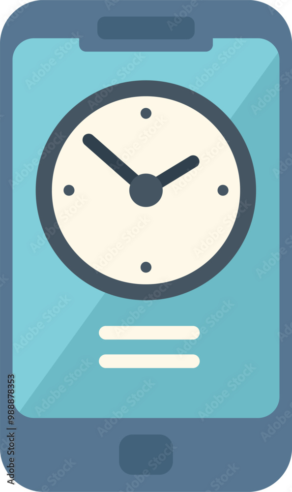 Smartphone is displaying a clock and a menu interface, symbolizing time ...