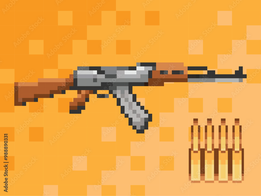 pixelated ak-47 art with ammo Stock Vector | Adobe Stock