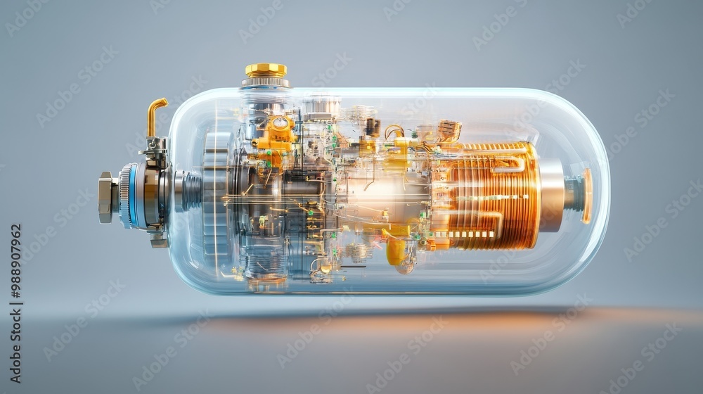 Cross-section of LPG gas cylinder, internal mechanics revealed ...