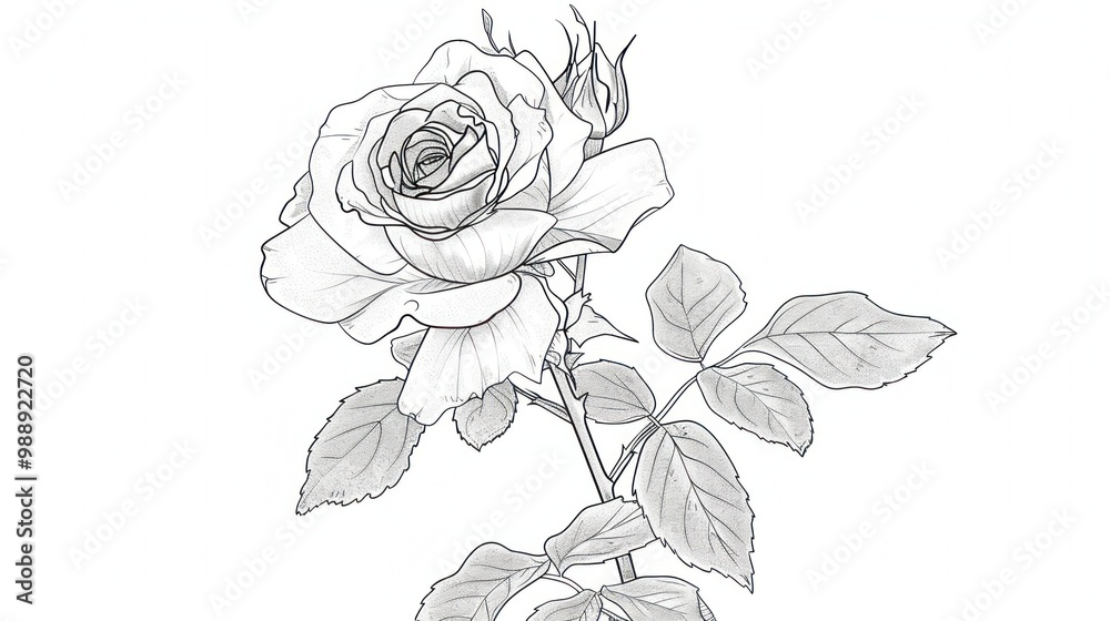Line drawing of a rose with minimal detail Stock Photo | Adobe Stock