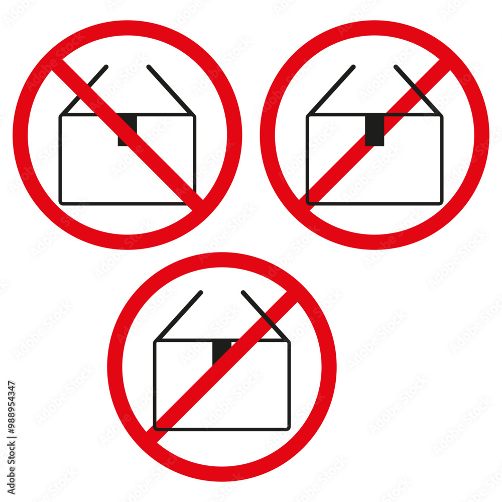 No packaging icons. Red crossed out signs. Shipping box symbols ...