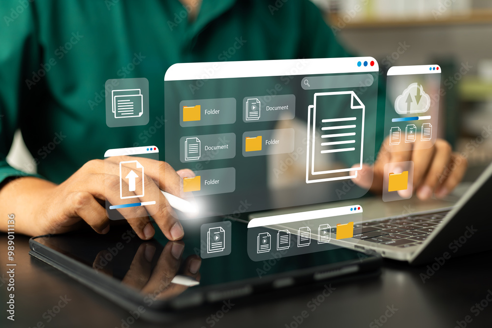 Businessman using computer laptop and dashboard for data management ...