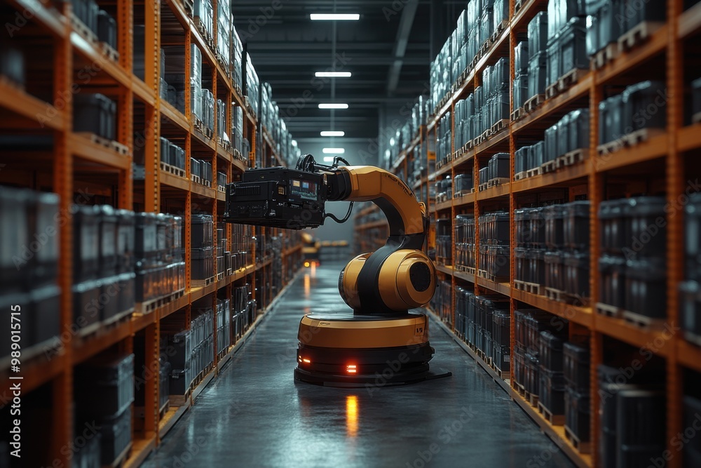 Automated Warehouse Robot in Action Stock Photo | Adobe Stock