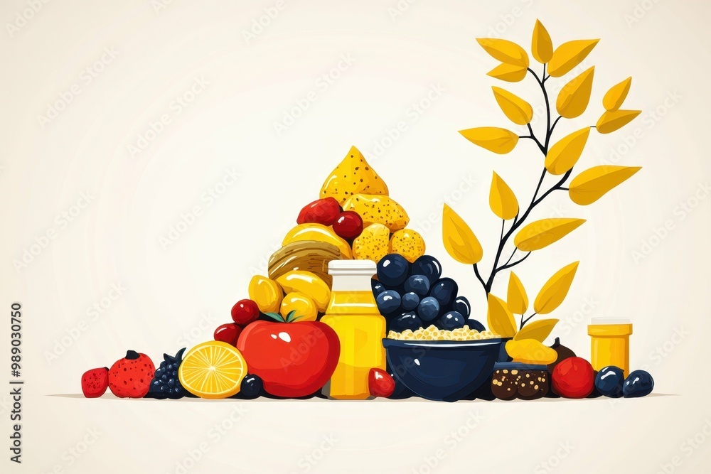 An artistic representation of a food pyramid highlighting different ...