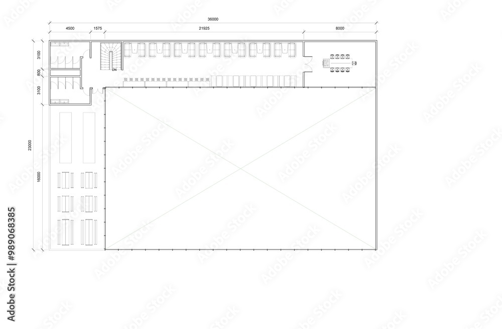 2D top view floor plan of a canteen or food court with detailed ...