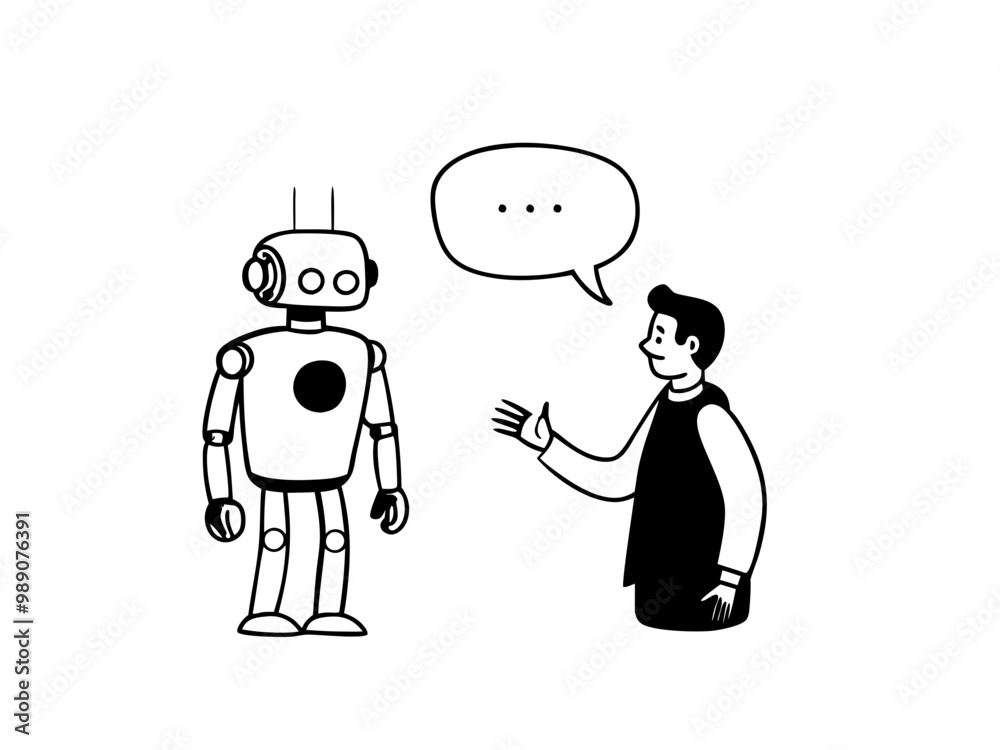 AI Robot Talking to Man with Blob Background, Technology and Artificial ...