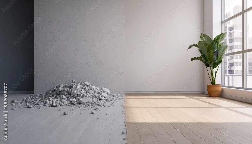 Restoration Time-Lapse, Visualize a room undergoing renovation, with ...