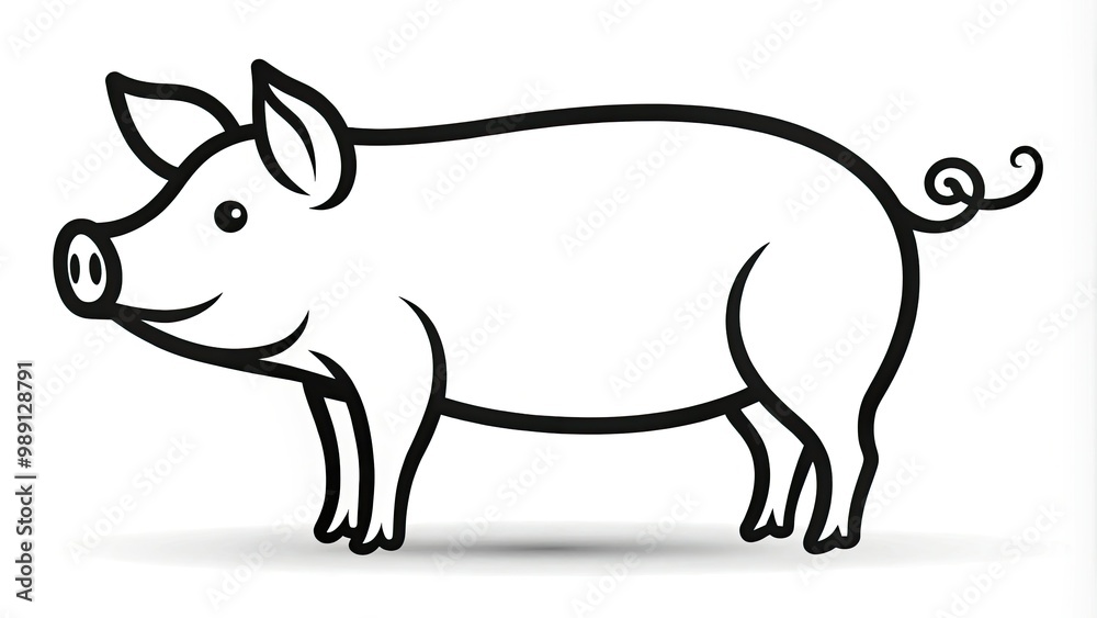 A simplified, bold, black outline of a pig's body, including ears ...