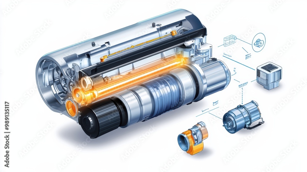 Detailed Diagram of Engine Component with Parts Breakdown Stock ...
