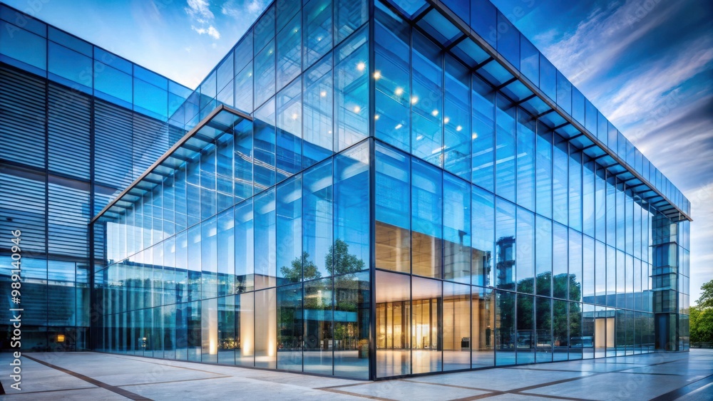 Modern building with frameless glass facade, featuring tempered ...