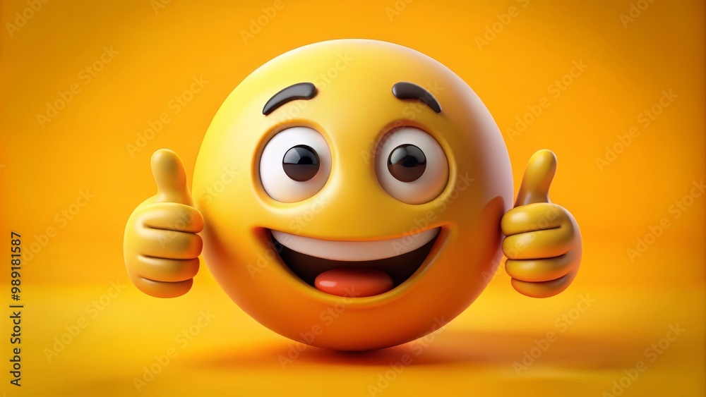 3d yellow emoji is showing a thumbs up gesture, conveying positivity and approval on a vibrant ...