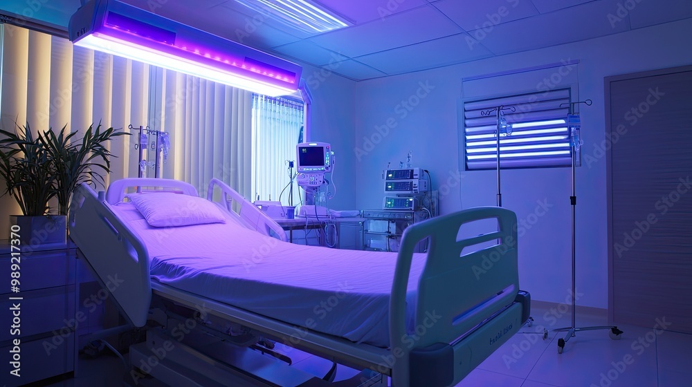 UV sterilization device being used in a hospital room, ensuring ...